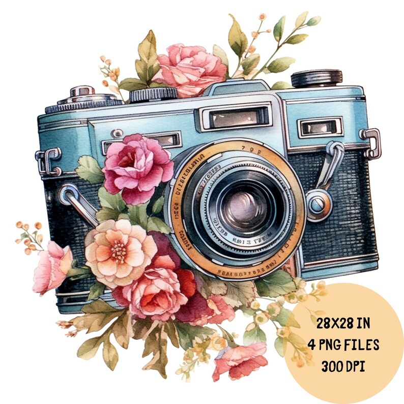 Floral Vintage Camera Clipart Digital Download Retro Camera - Etsy