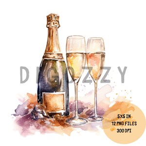 Watercolor Champagne Clipart, Watercolor Clipart, Champagne Clipart ...