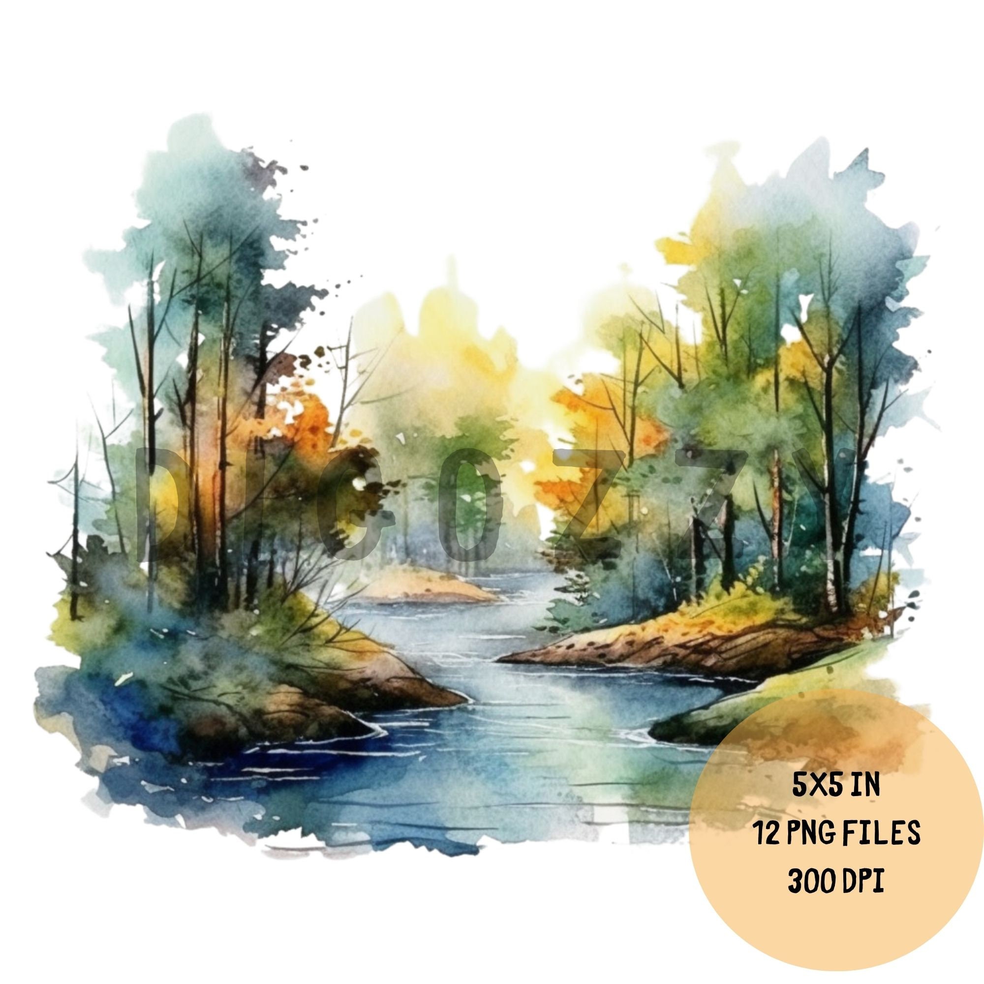 River in the Forest Clipart Watercolor Clipart Forest - Etsy
