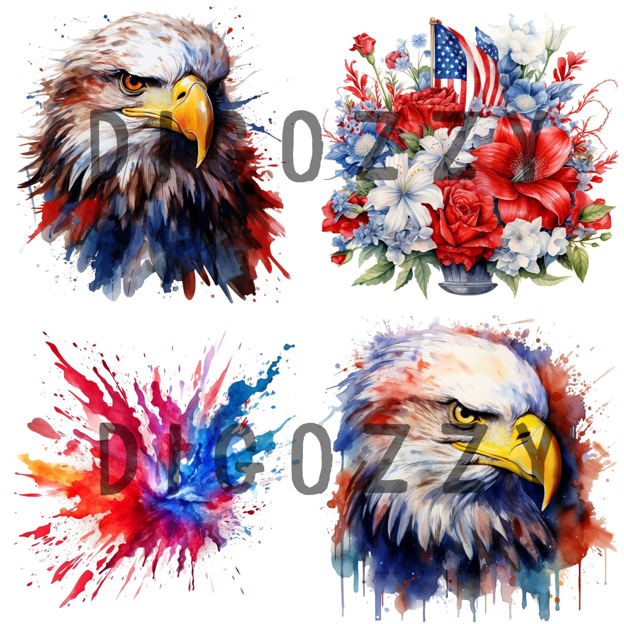 4th of July Watercolor Clipart Bundle Patriotic - Etsy