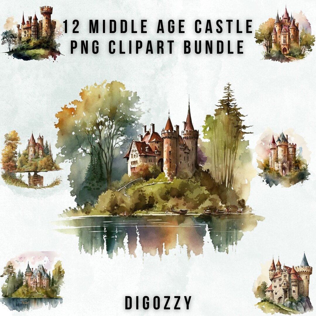 Watercolor Medieval Castle Clipart High-quality PNG Images - Etsy