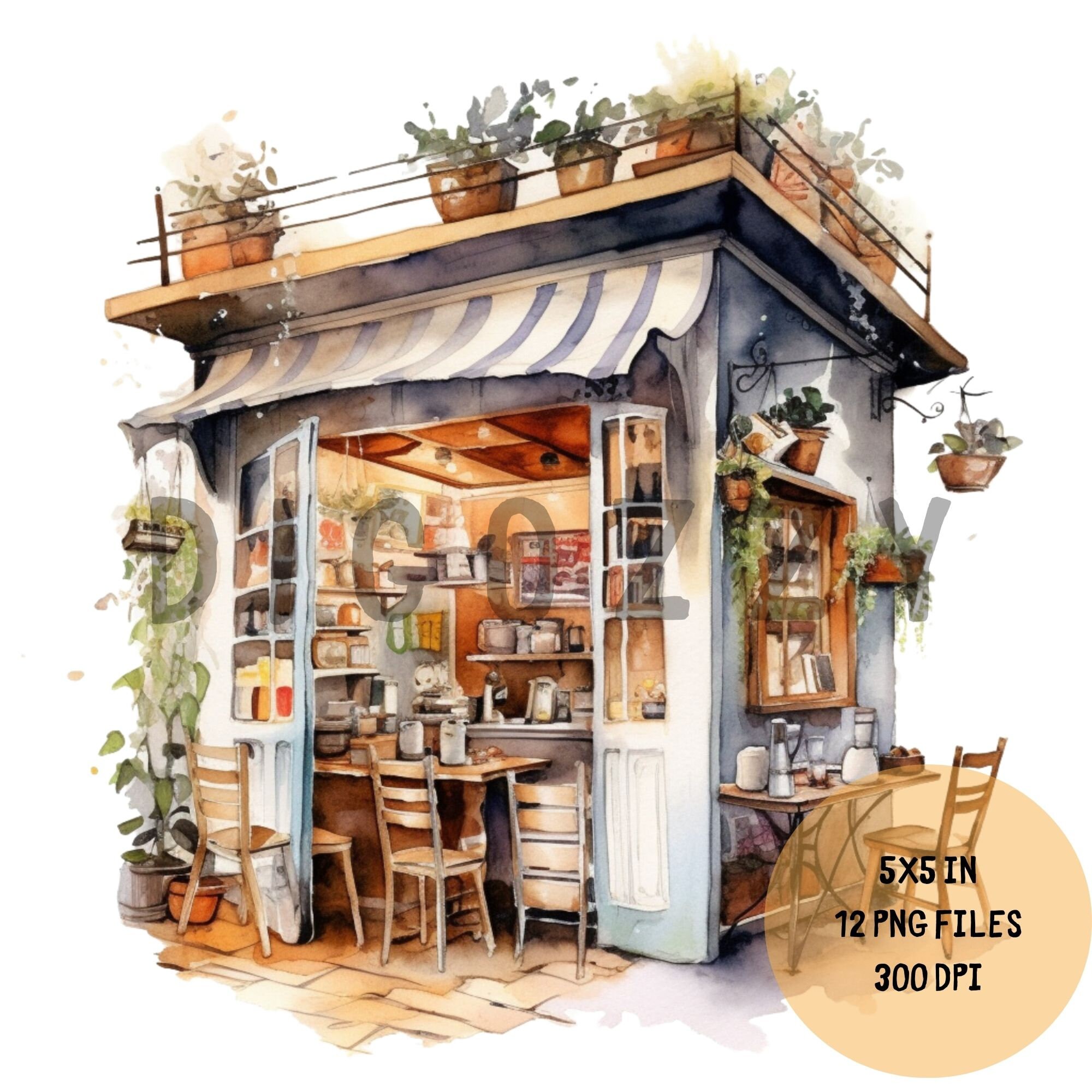 Watercolor Cozy Cafe Clipart Watercolor Clipart Clipart - Etsy