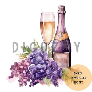 Watercolor Champagne Clipart, Watercolor Clipart, Champagne Clipart ...