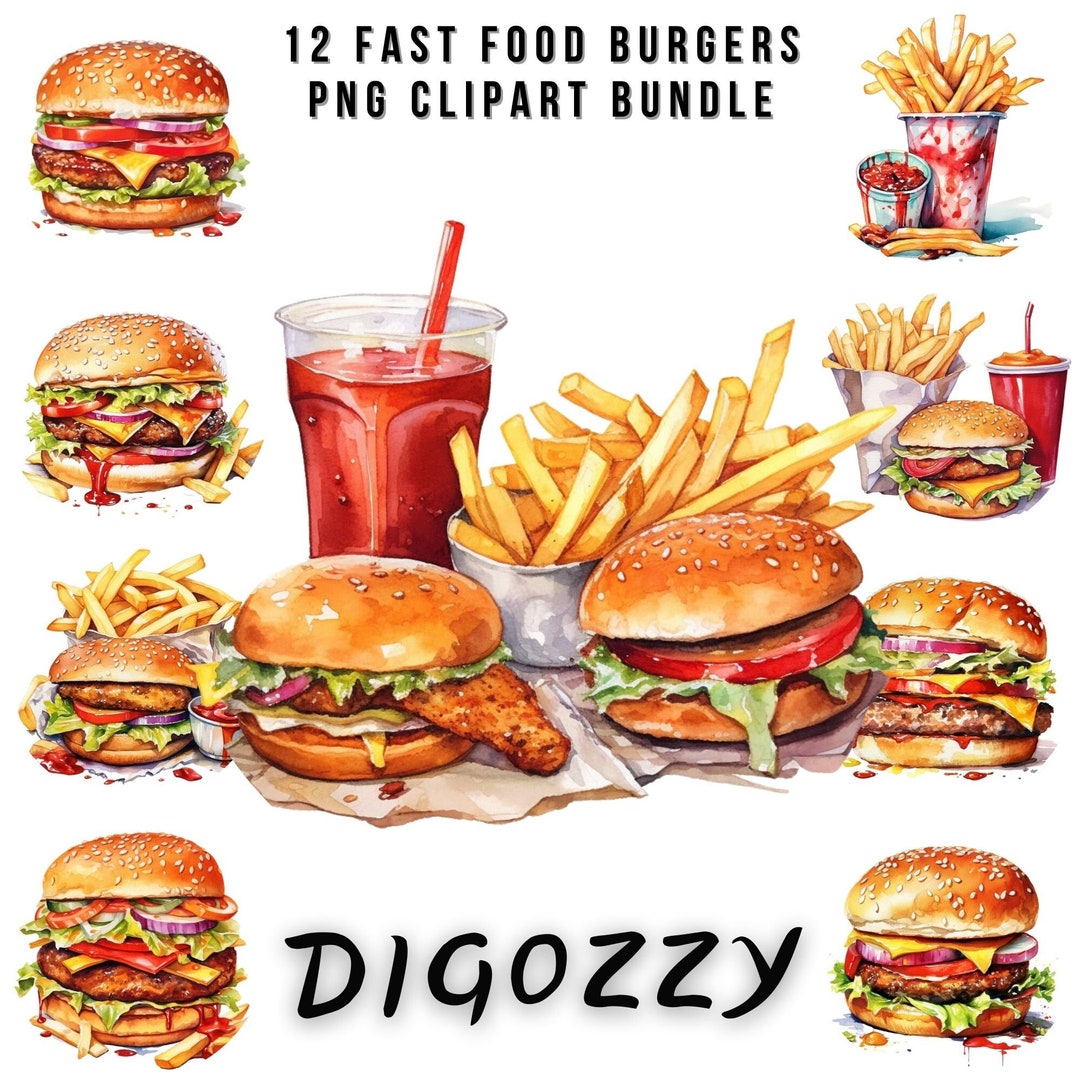 Fast Food Burger Clipart Scrapbook, Wall Art, Paper Craft, Junk ...