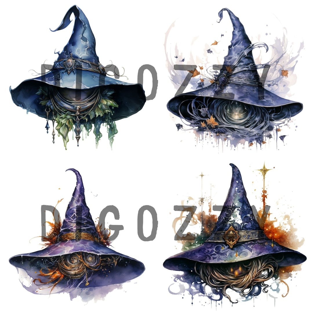 Watercolor Witch Hat Clipart, Watercolor Clipart, Halloween Clipart ...