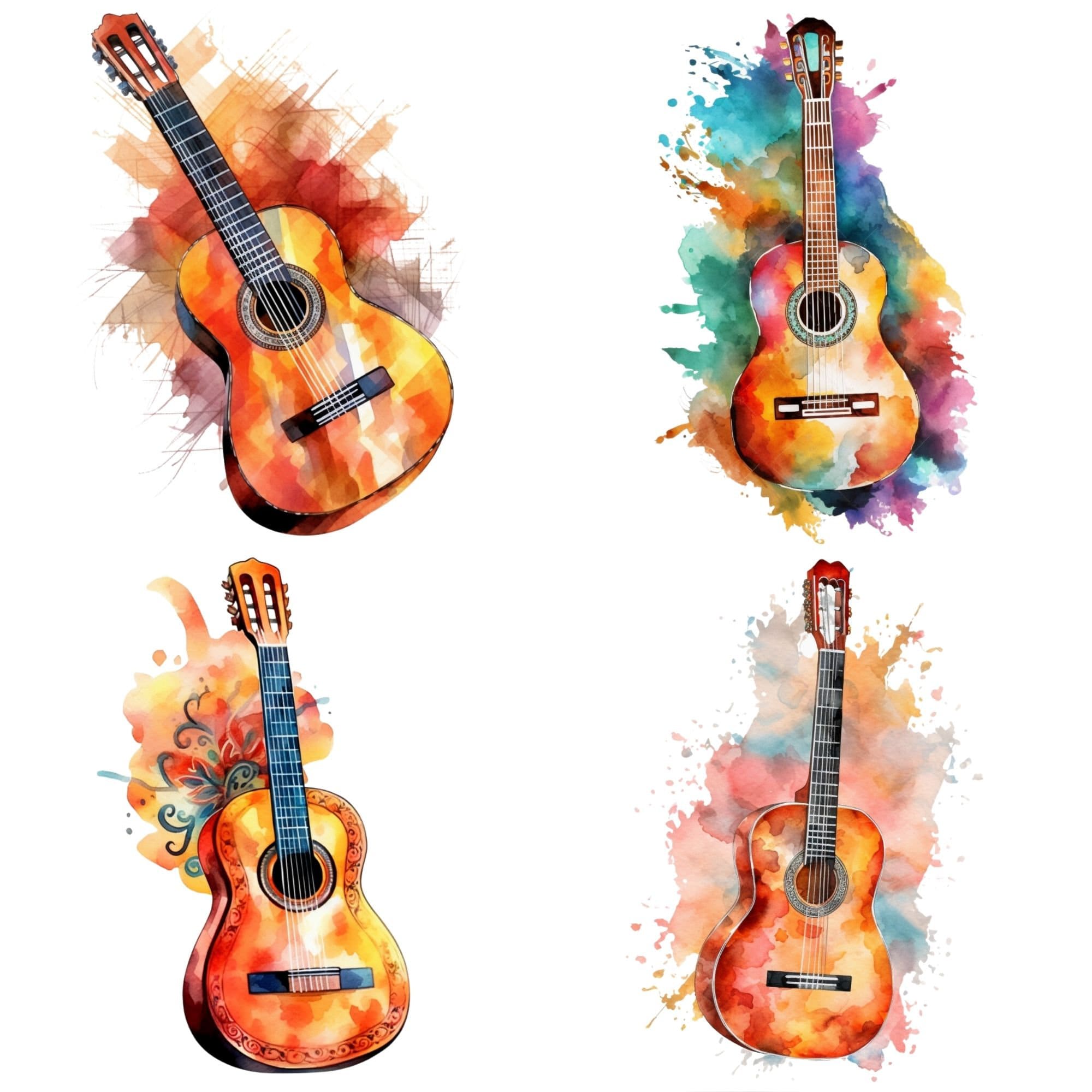 Watercolor Spanish Guitar Clipart Watercolor Clipart Guitar - Etsy UK