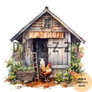 Watercolor Chicken Coop Clipart, Chicken Clipart, Watercolor Clipart ...