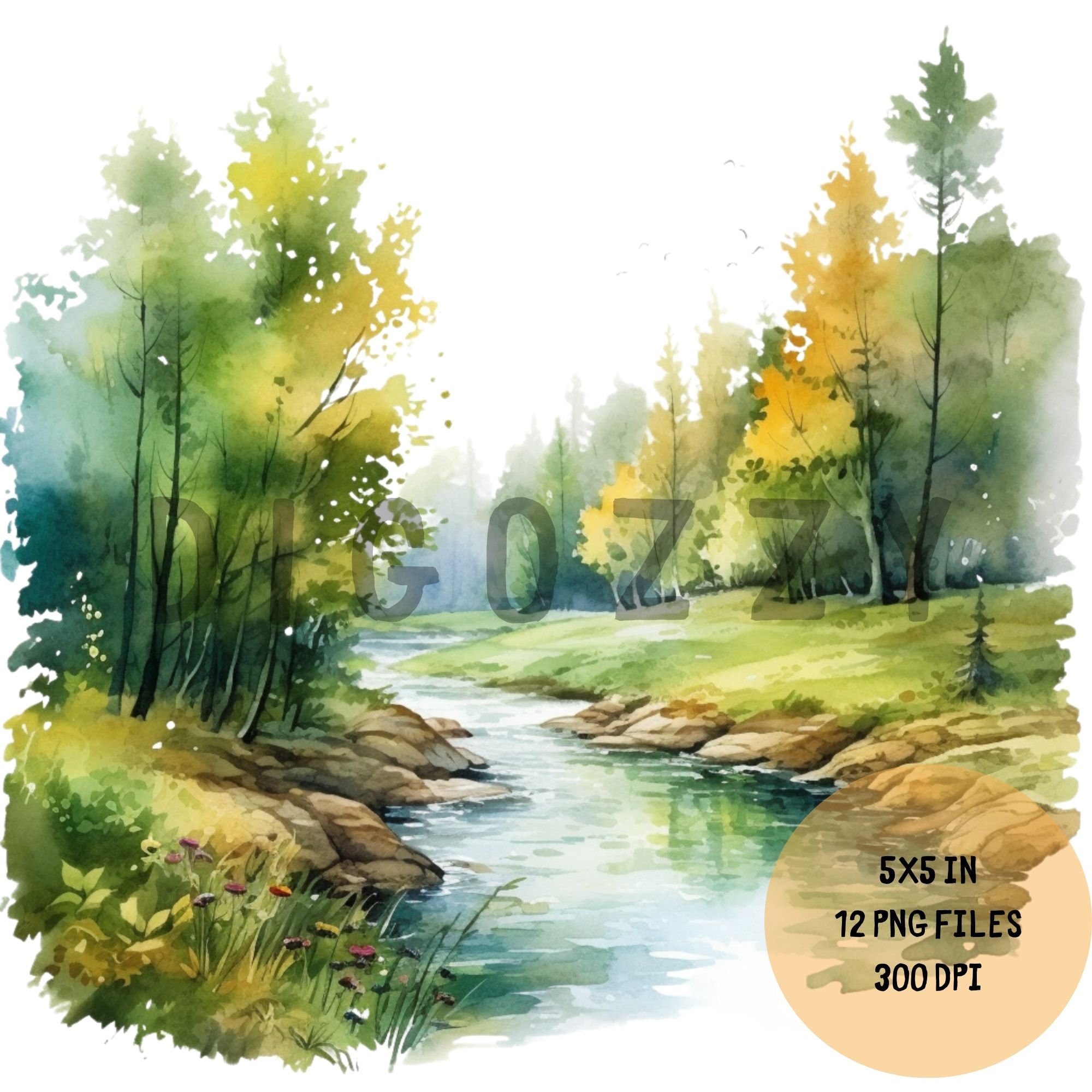 River in the Forest Clipart Watercolor Clipart Forest - Etsy