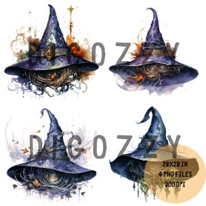 Watercolor Witch Hat Clipart, Watercolor Clipart, Halloween Clipart ...