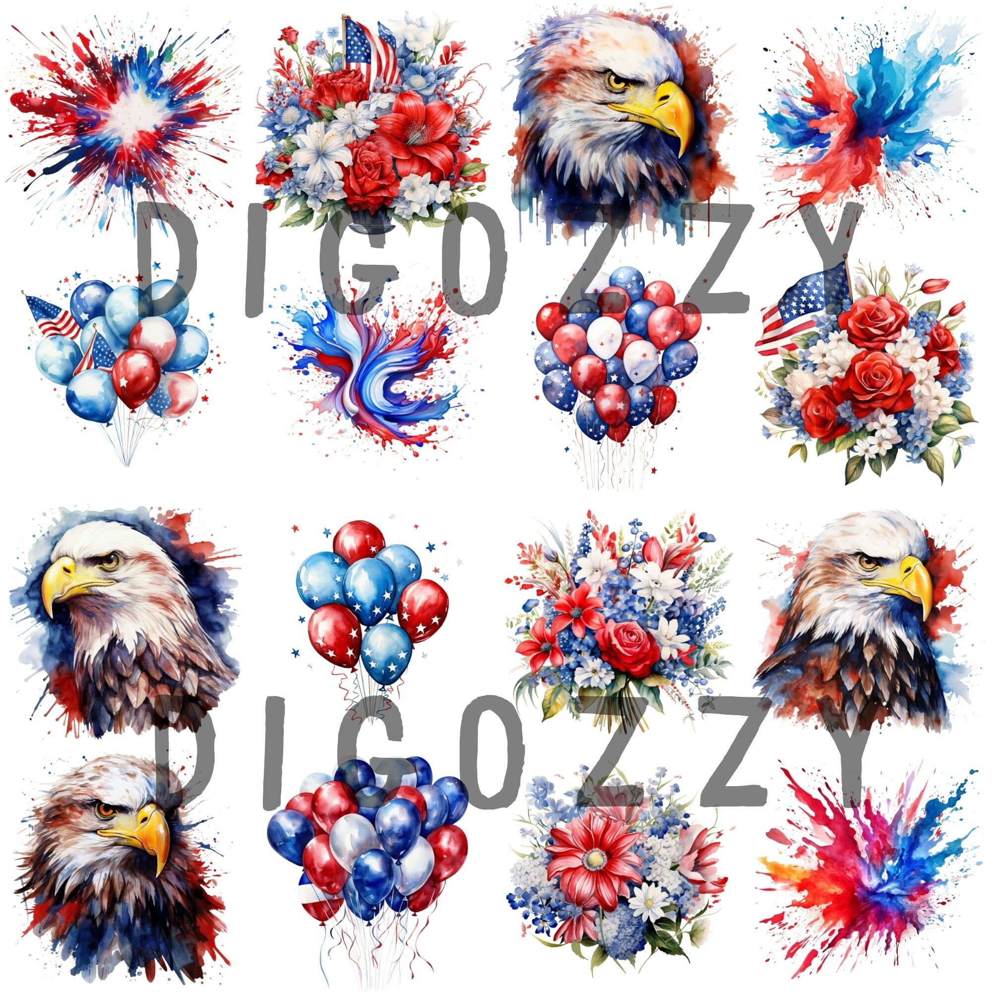 4th of July Watercolor Clipart Bundle Patriotic - Etsy