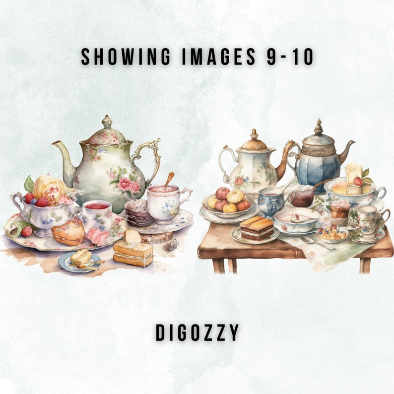 Watercolour Victorian Tea Party Clipart Set of 12 PNG Images - Etsy