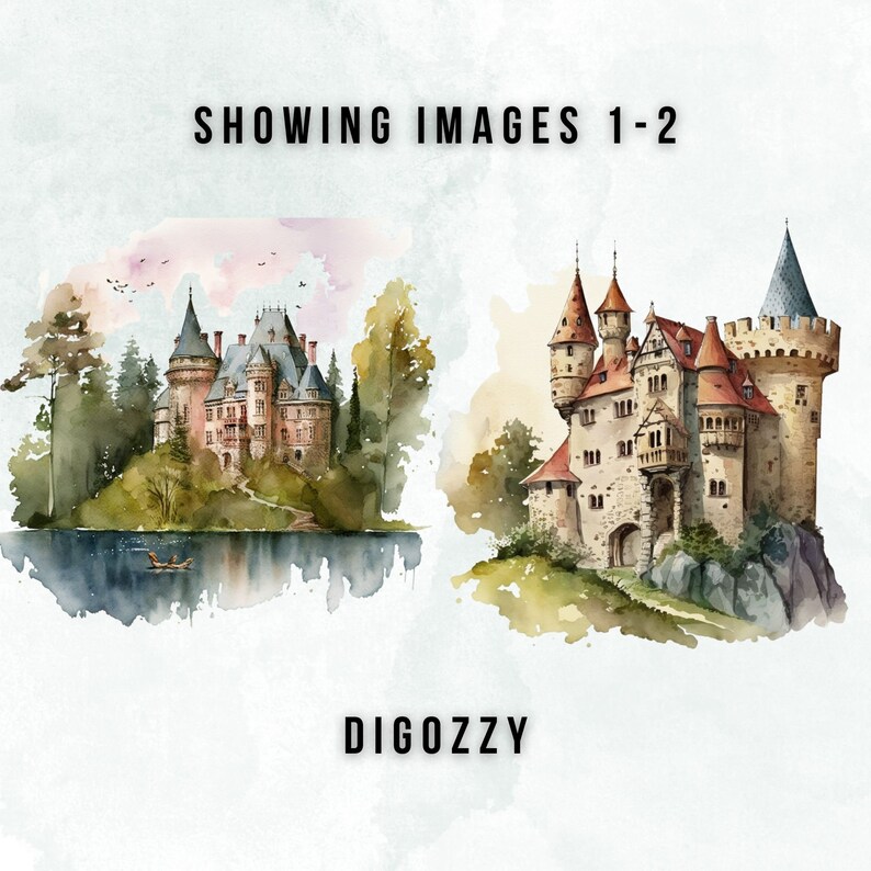 Watercolor Medieval Castle Clipart High-quality PNG Images - Etsy