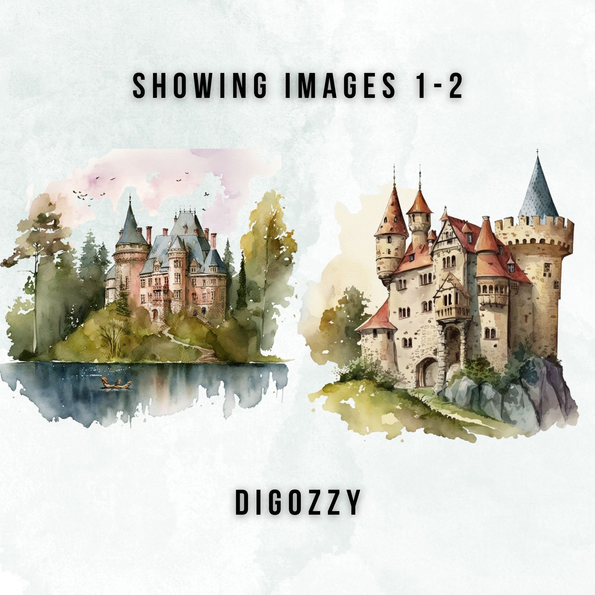 Watercolor Medieval Castle Clipart High-quality PNG Images - Etsy