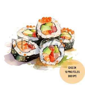 Watercolor Sushi Clipart, Sushi Clipart, Watercolor Clipart, Food ...