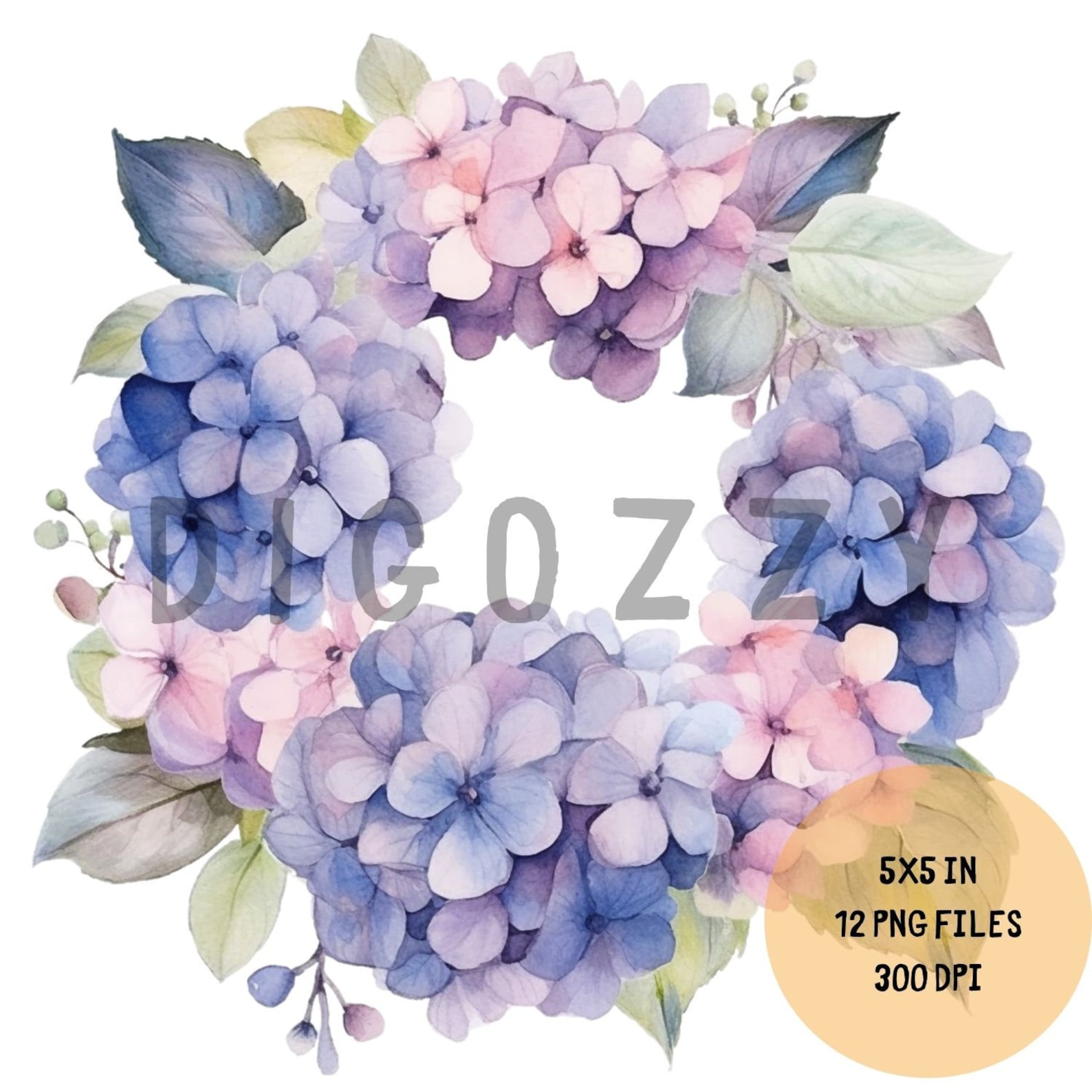 Watercolor Hydrangea Wreath Clipart Hydrangea Clipart - Etsy