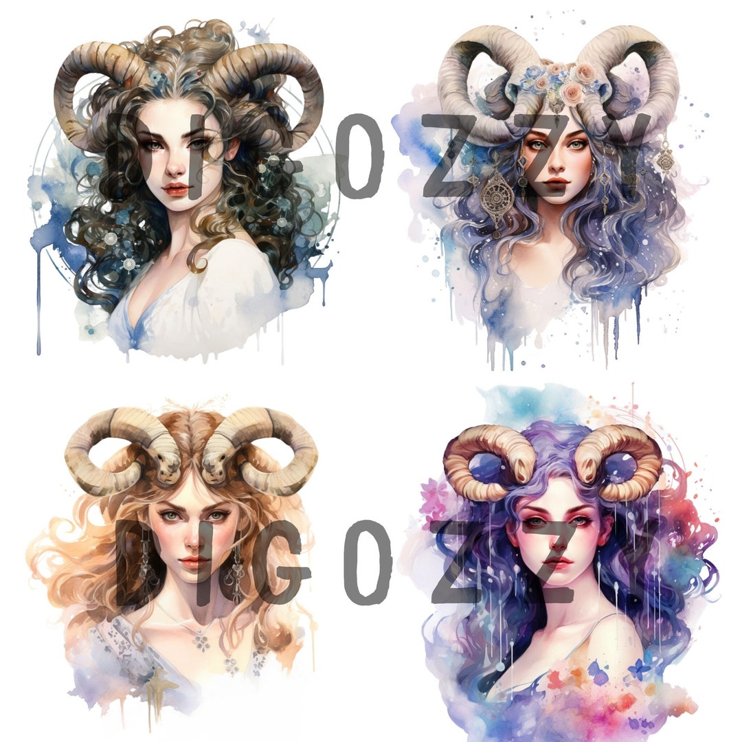 Watercolor Aries Goddess Clipart, Zodiac Sign Clipart, Zodiac for Print ...