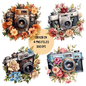 Floral Vintage Camera Clipart, Digital Download, Retro Camera Clipart ...