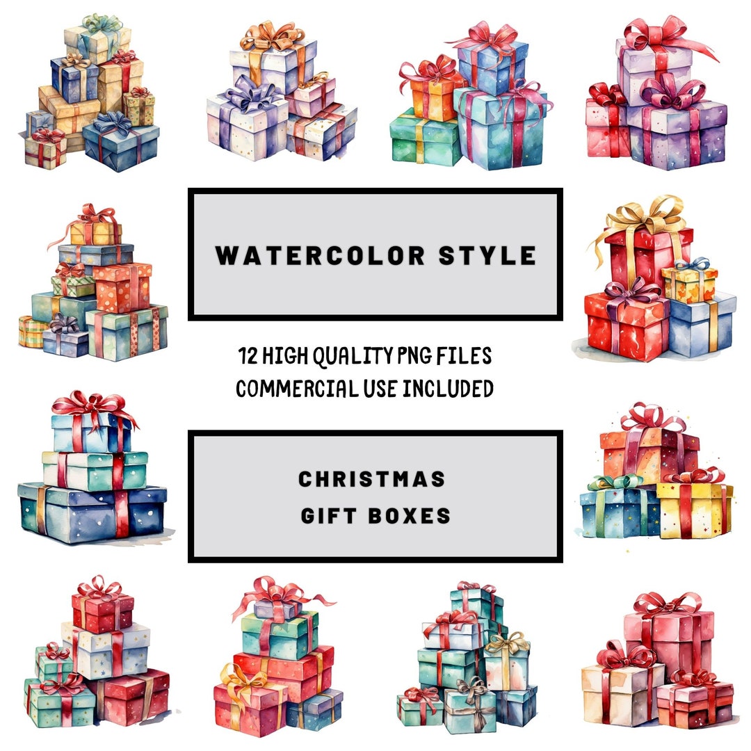 Watercolor Christmas Gift Boxes Clipart Christmas Clipart - Etsy