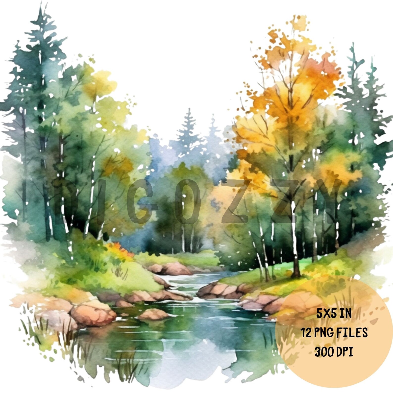 River in the Forest Clipart Watercolor Clipart Forest - Etsy