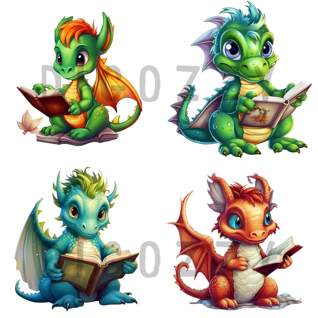Baby Dragon and Book Clipart, Dragon Clipart, Fantasy Clipart, Dragon ...