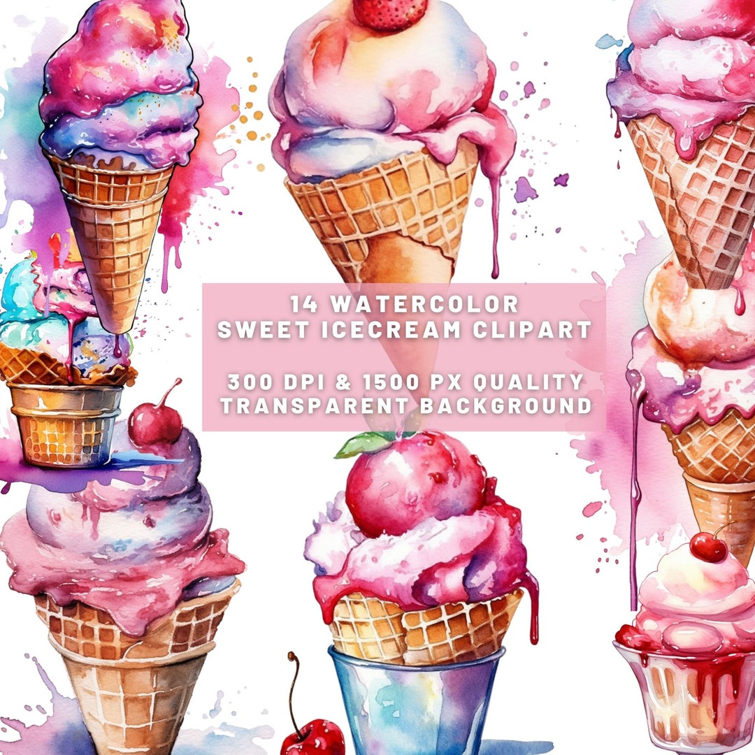 Ice Cream Clipart Watercolor Ice Cream Decor Summer - Etsy