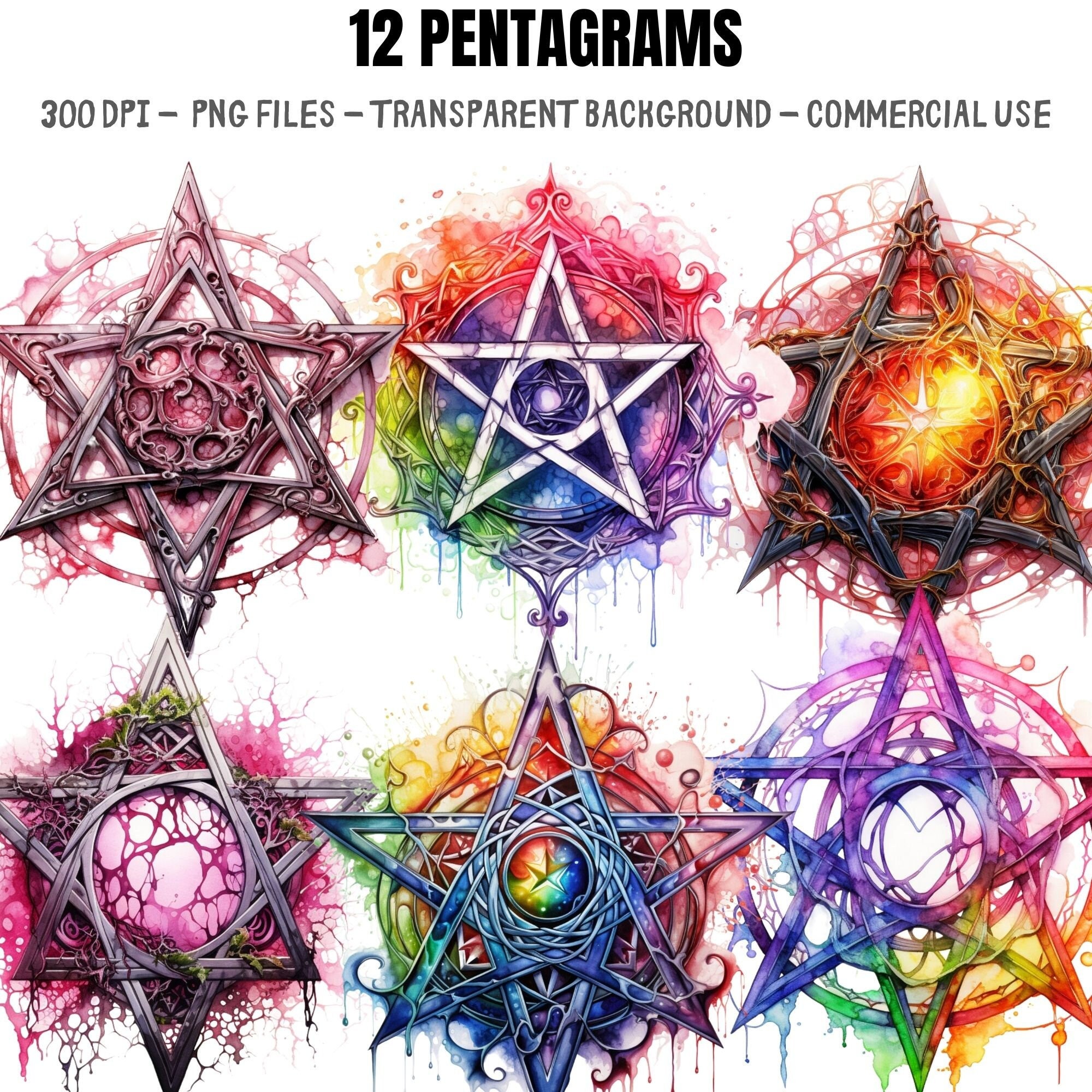 Watercolor Pentagram Clipart Digital Download Watercolor - Etsy