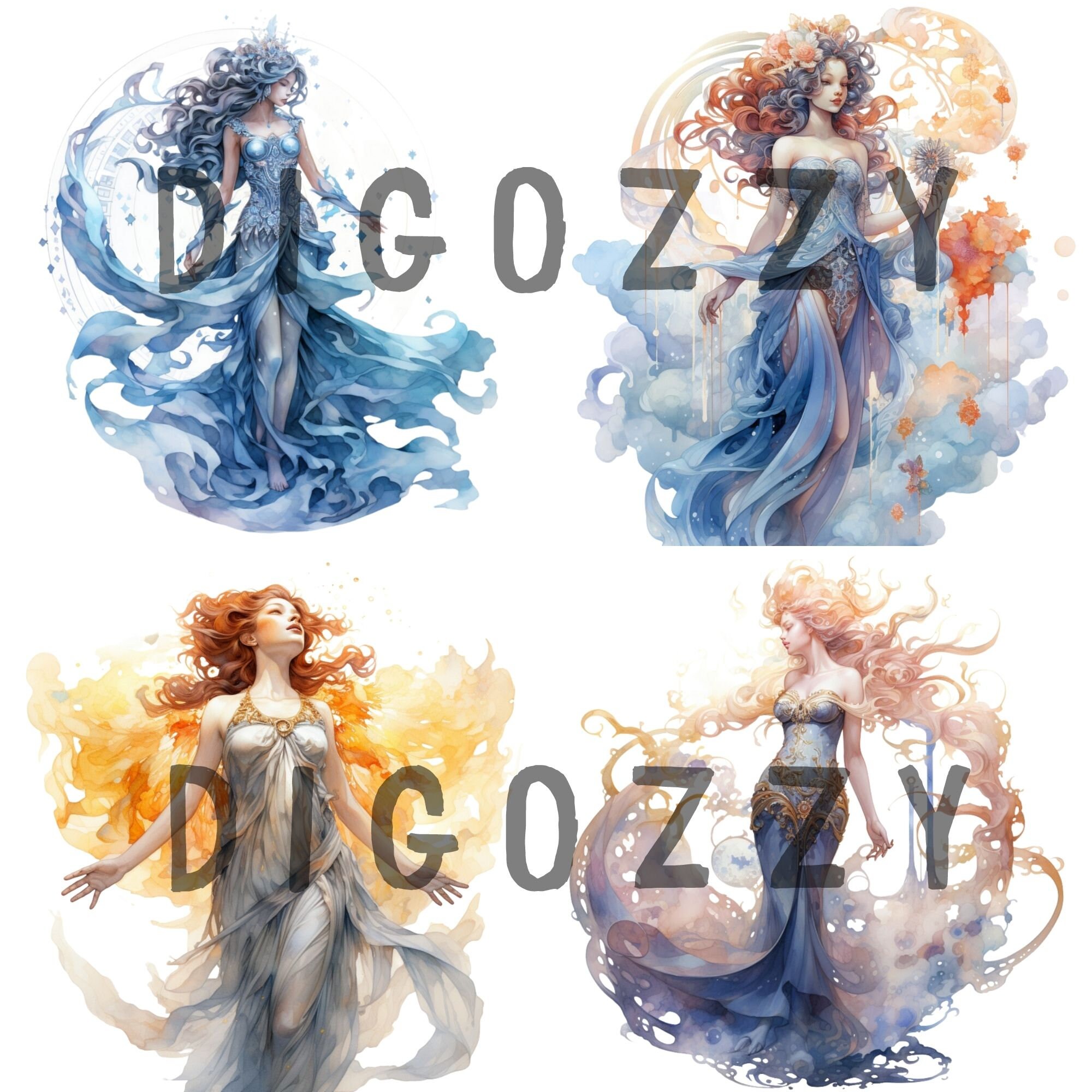 Watercolor Cancer Goddess Clipart Zodiac Sign Clipart Zodiac - Etsy