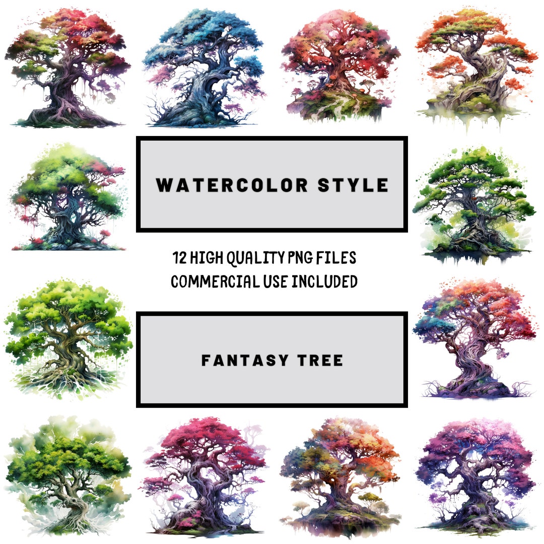 Watercolor Fantasy Tree Clipart, Beautiful Tree Png, Landscape Art ...