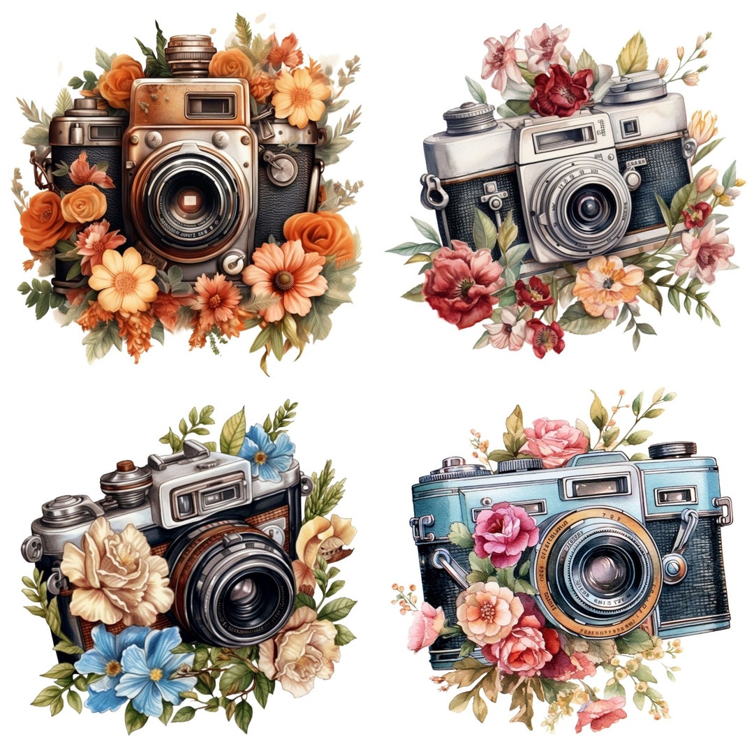 Floral Vintage Camera Clipart, Digital Download, Retro Camera Clipart ...