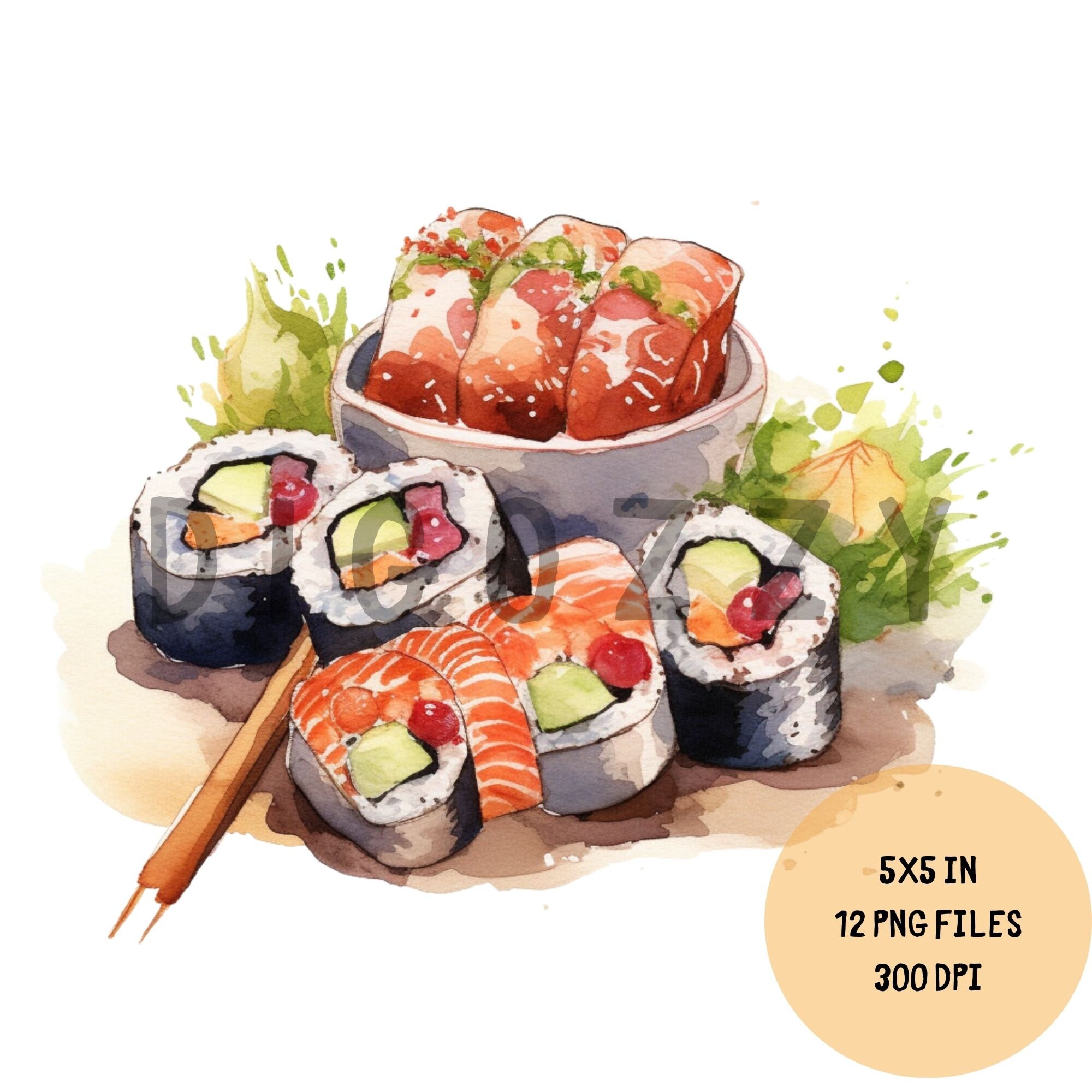 Watercolor Sushi Clipart Sushi Clipart Watercolor Clipart - Etsy