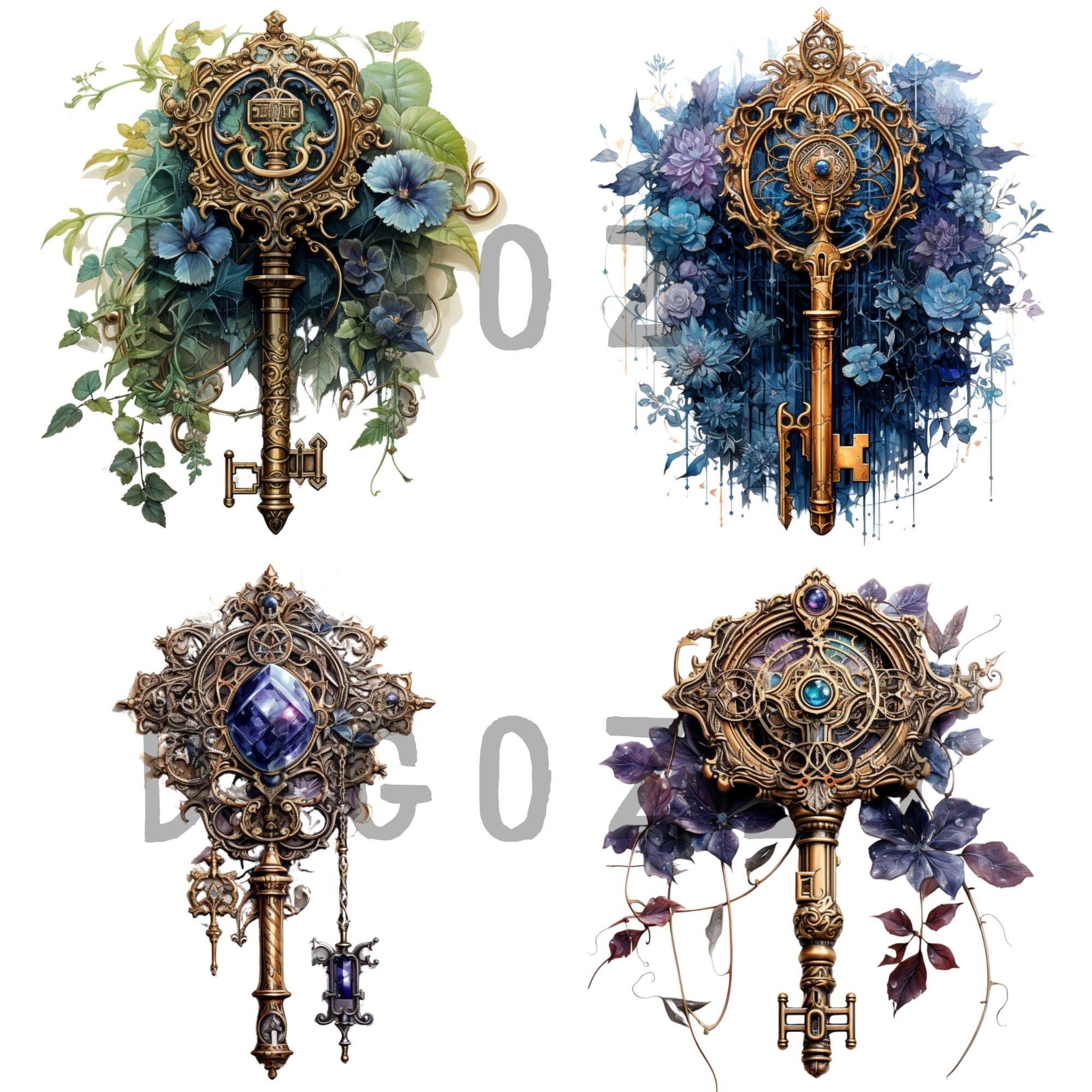 Magical Key Clipart Watercolor Clipart Magic Keys Magical - Etsy