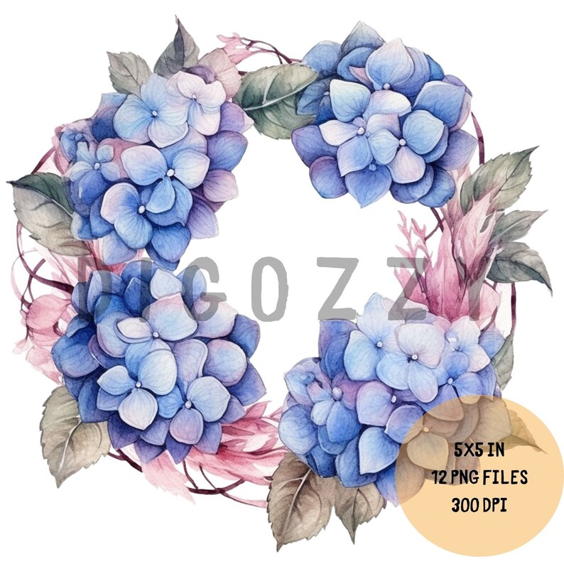 Watercolor Hydrangea Wreath Clipart Hydrangea Clipart - Etsy