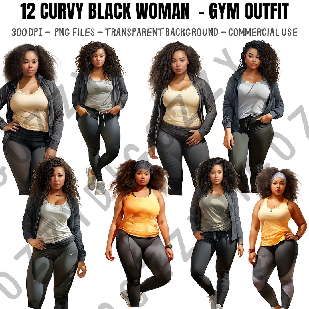 Curvy Black Women Clipart Women of Color Gym Outfit Curvy - Etsy Canada