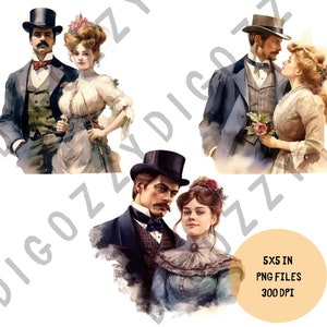 Watercolor Victorian Couple Clipart, Victorian Clipart, Watercolor ...