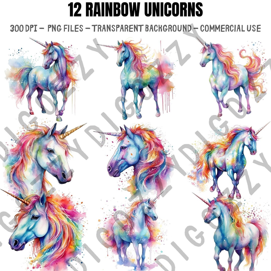 Watercolor Rainbow Unicorn Clipart, Unicorn Png, Fantasy Clipart ...