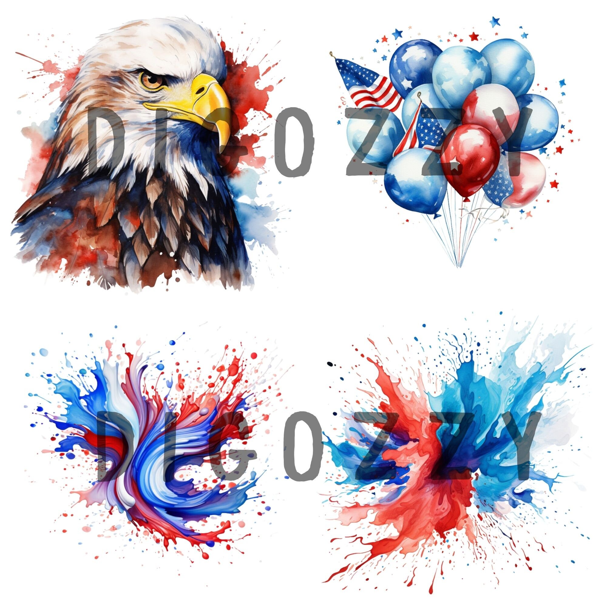 4th of July Watercolor Clipart Bundle Patriotic - Etsy