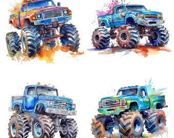 Monster Truck Watercolor, Monster Truck Clipart, Monster Truck PNG ...
