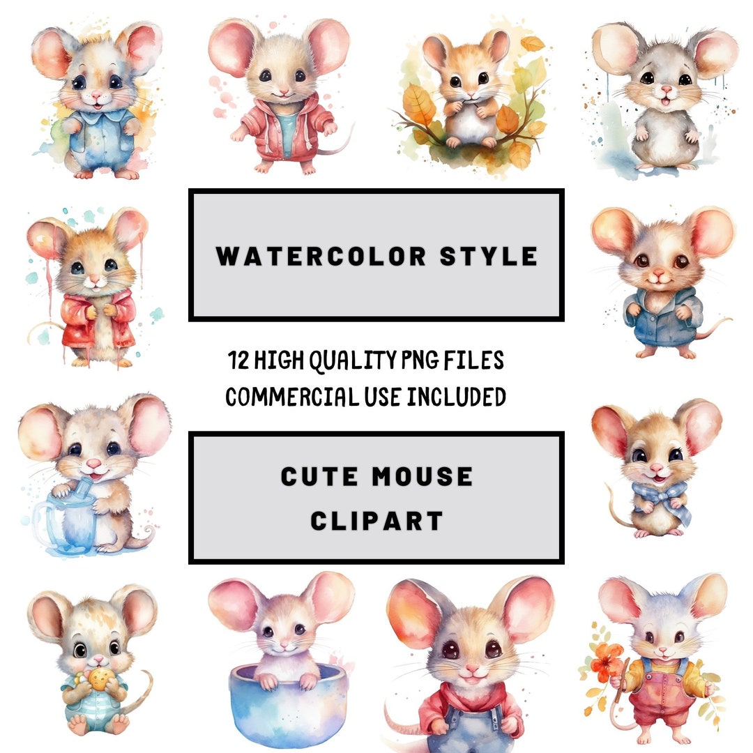 Cute Mouse, Watercolor Clipart,digital Download, Clipart Pack, Digital ...