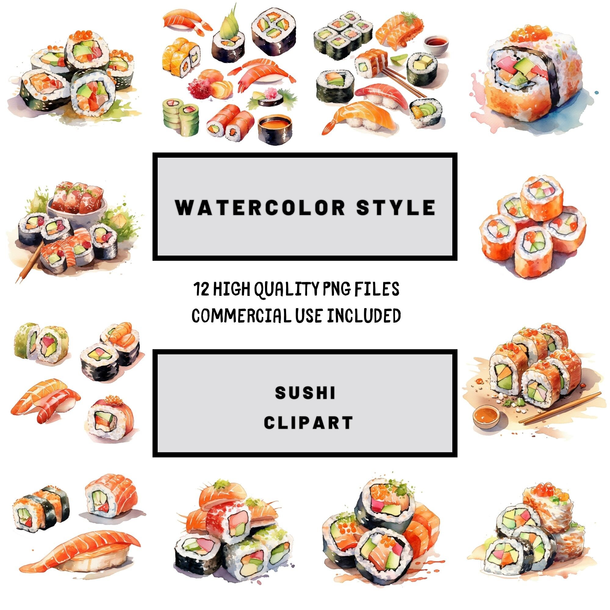 Watercolor Sushi Clipart Sushi Clipart Watercolor Clipart - Etsy