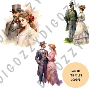 Watercolor Victorian Couple Clipart, Victorian Clipart, Watercolor ...