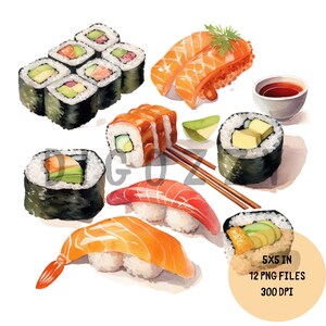 Watercolor Sushi Clipart, Sushi Clipart, Watercolor Clipart, Food ...