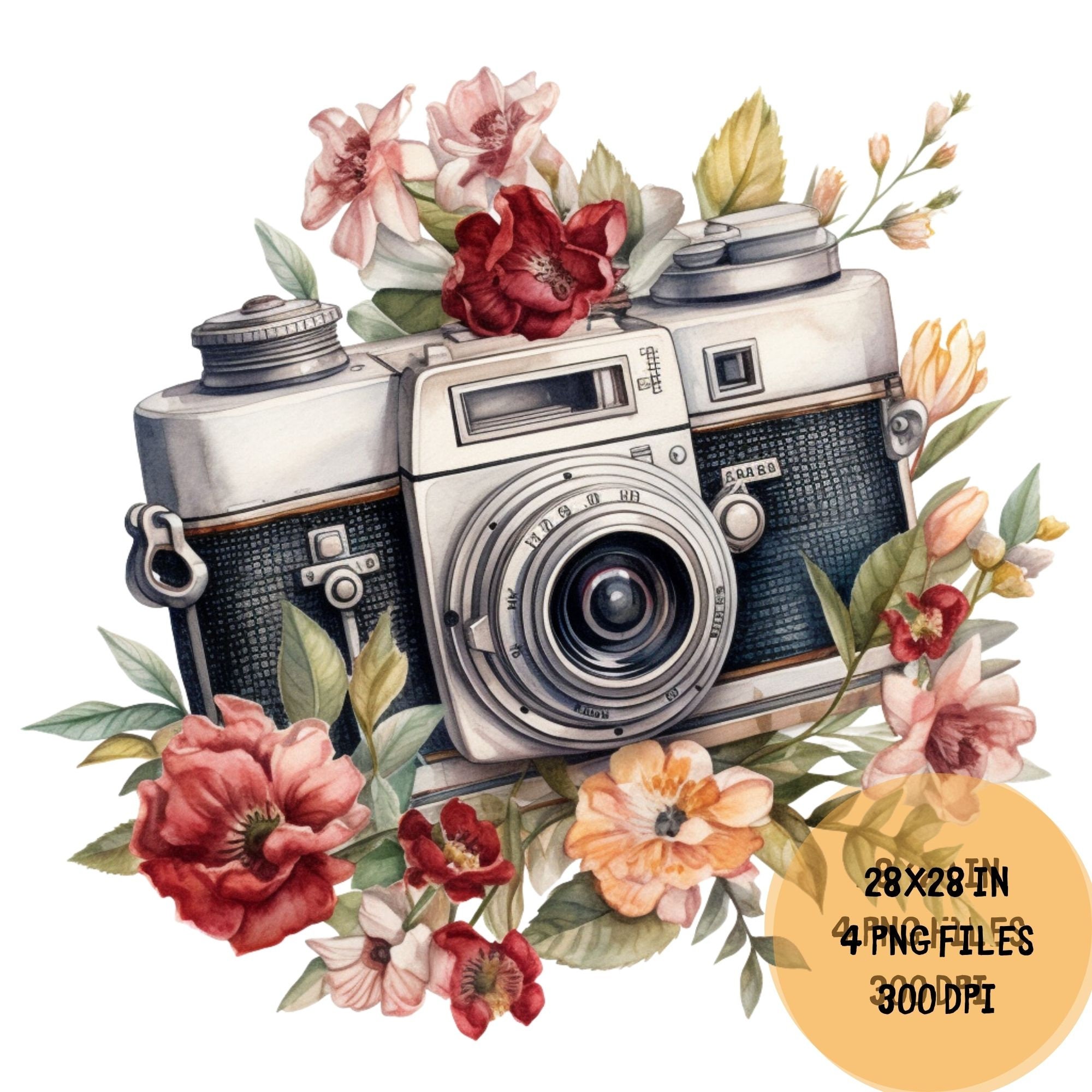 Floral Vintage Camera Clipart Digital Download Retro Camera - Etsy
