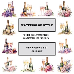 Watercolor Champagne Clipart, Watercolor Clipart, Champagne Clipart ...