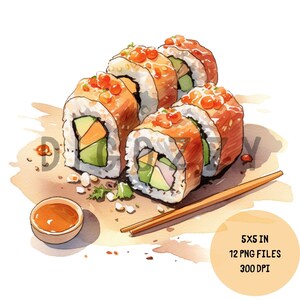 Watercolor Sushi Clipart, Sushi Clipart, Watercolor Clipart, Food ...