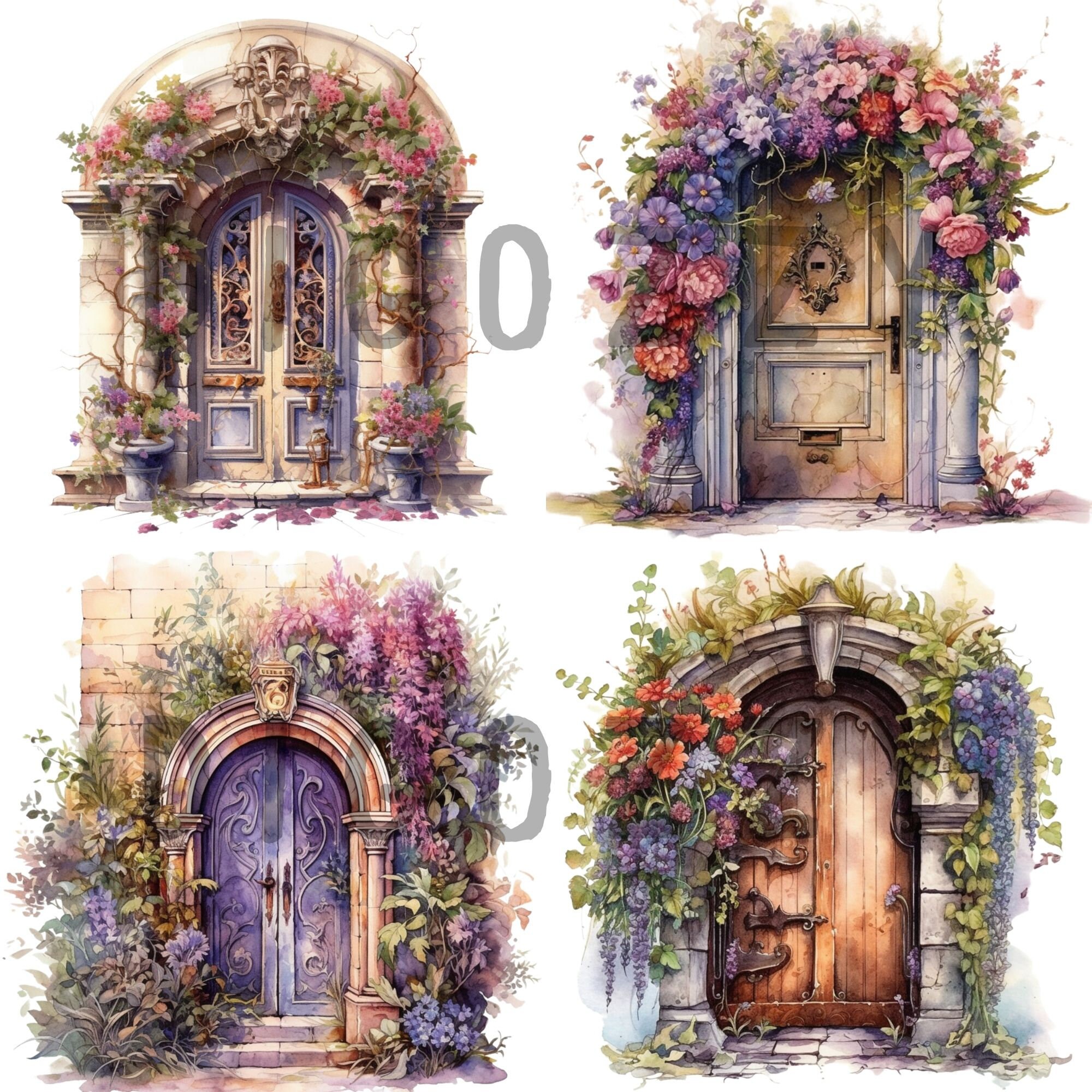 Watercolor Floral Door Clipart Floral Png Watercolor Png - Etsy