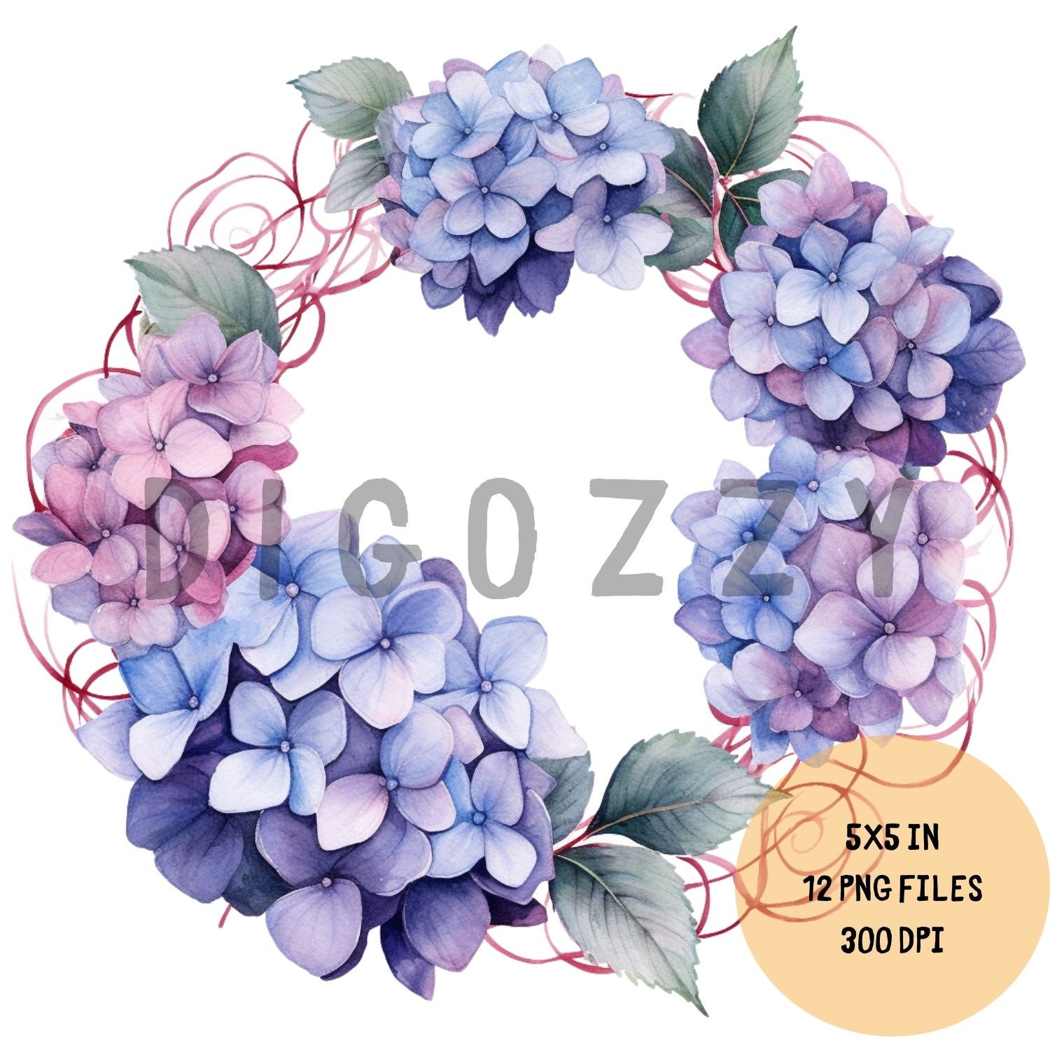 Watercolor Hydrangea Wreath Clipart Hydrangea Clipart - Etsy