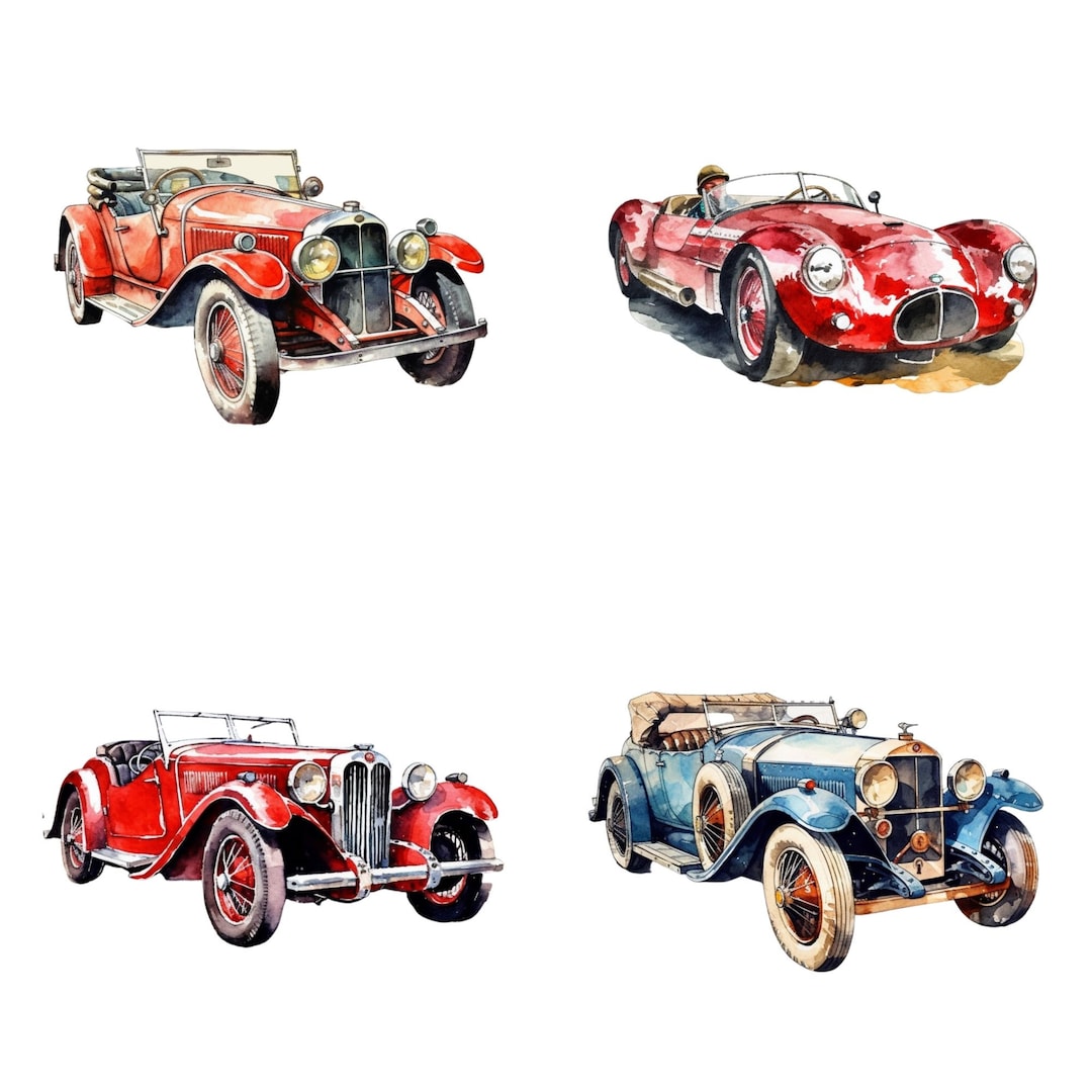 Watercolor Retro Sport Car Clipart, Watercolor Clipart, Printable Art ...