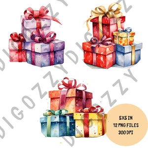 Watercolor Christmas Gift Boxes Clipart Christmas Clipart - Etsy