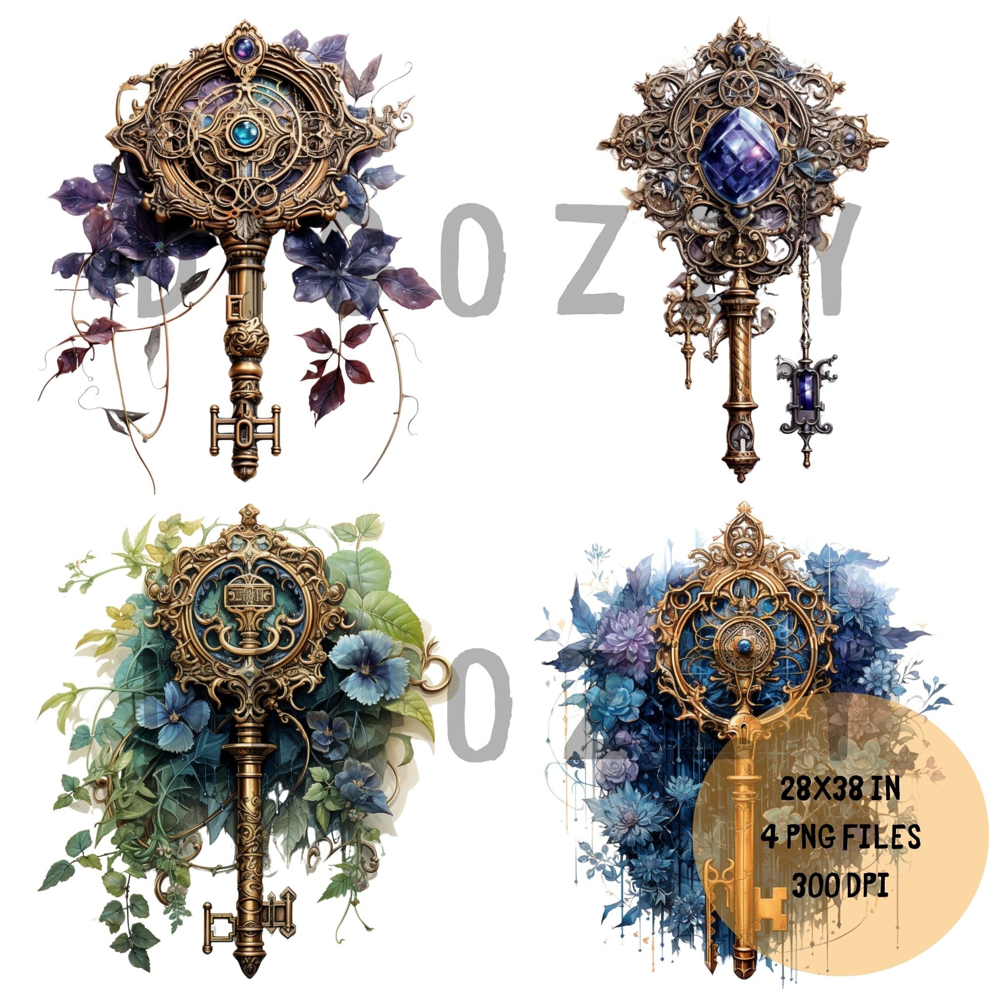 Magical Key Clipart Watercolor Clipart Magic Keys Magical - Etsy