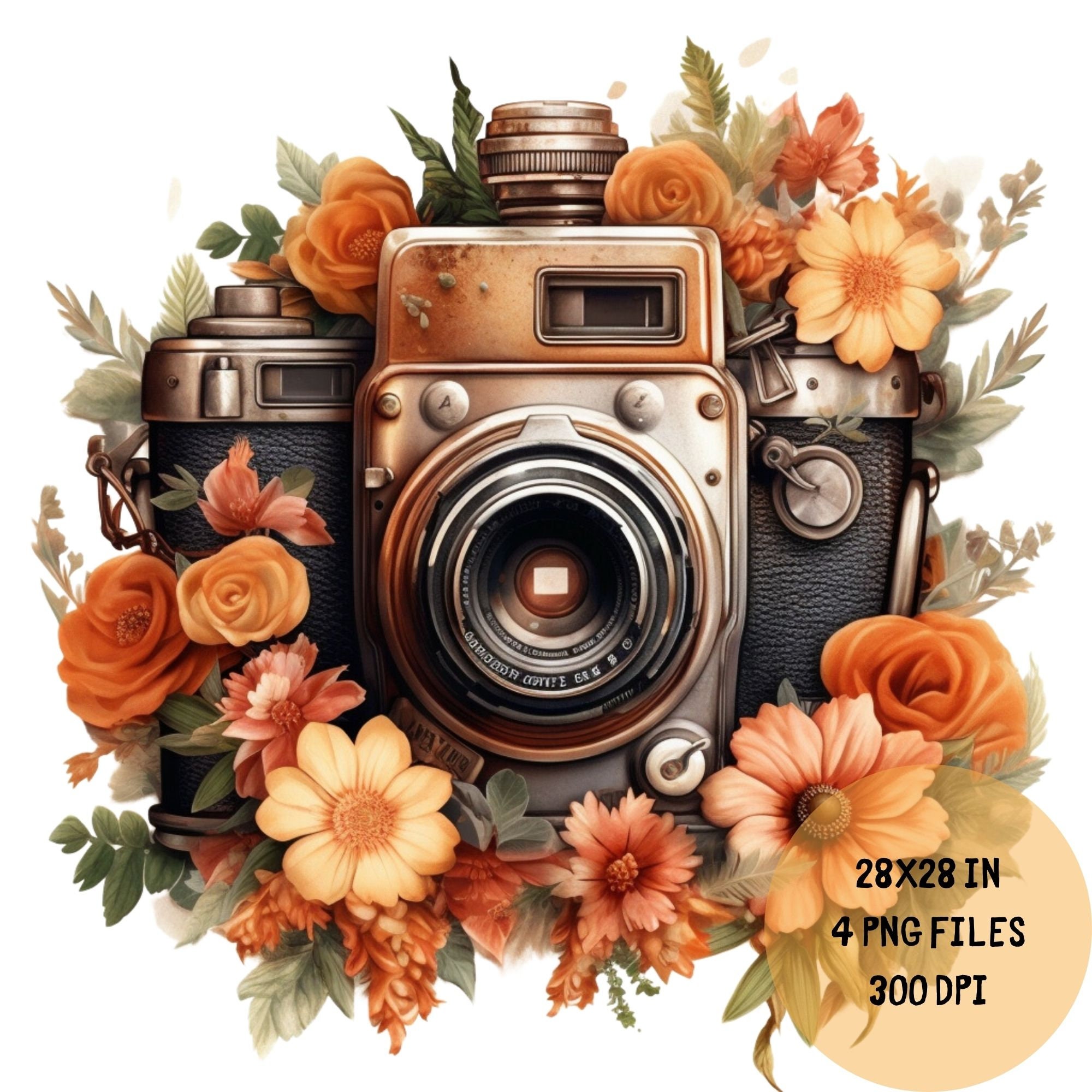 Floral Vintage Camera Clipart Digital Download Retro Camera - Etsy